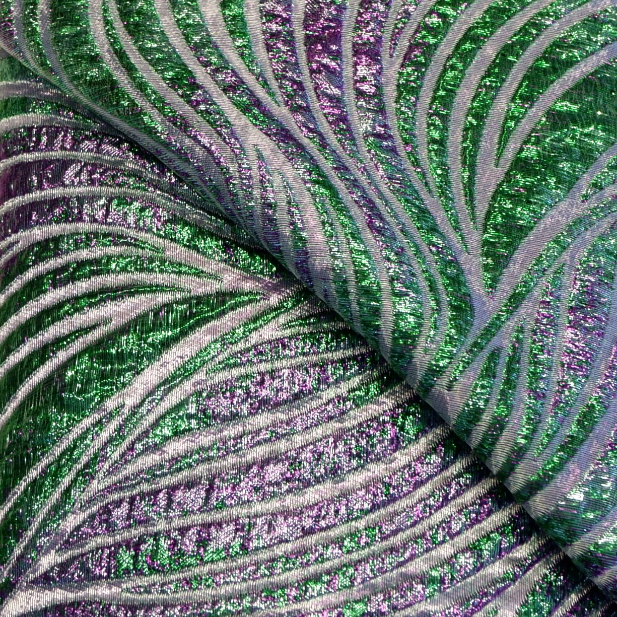 Carnavals Jacquard waves lila, groen, paars - De Stoffenkoning